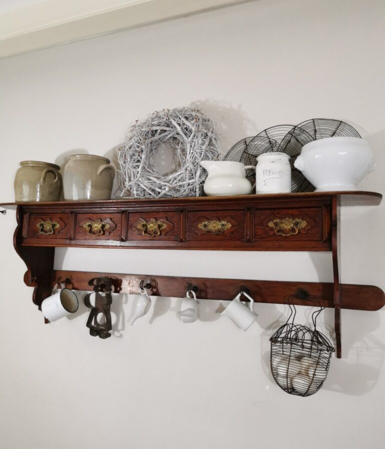 antiek landelijk keukenrek regaal - Santiline prachtig oud houten keukenrek