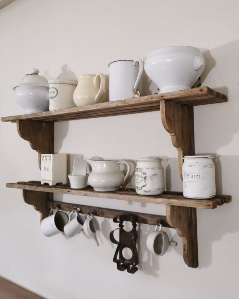 oud houten keukenrek wandrek - Santiline oud houten keukenrek wandrek